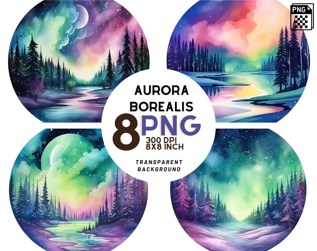 Watercolor Aurora Borealis Frames Set: 8 High-quality 300 DPI Pngs ...