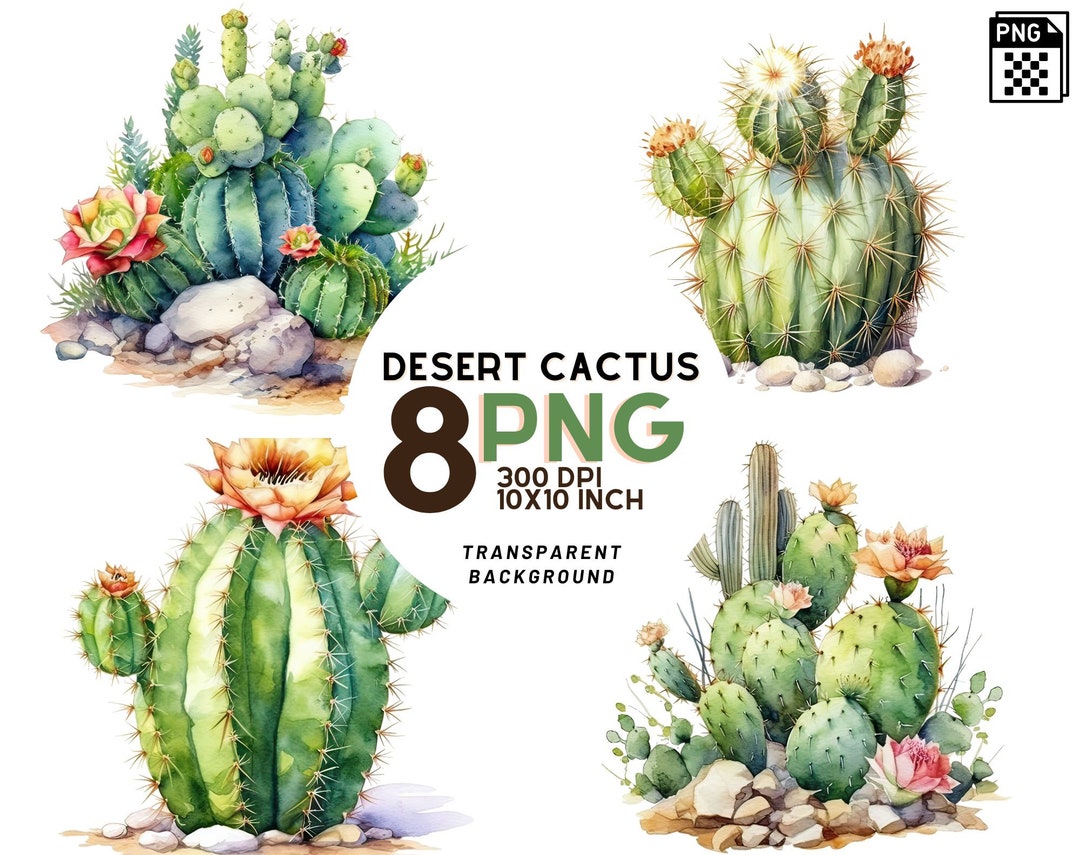 Desert Cactus Watercolor Clipart Set - 8 High-quality Pngs for ...
