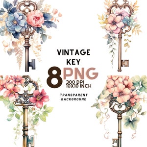 Watercolor Vintage Key Clipart Set: 8 PNG 300 DPI - Ideal for ...