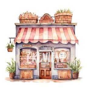 Watercolor Bakery Shop Clipart: 8 High-quality 300 DPI Pngs, Digital ...