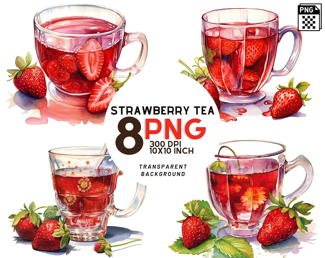 Watercolor Strawberry Tea Clipart - 8 High-resolution Pngs for ...