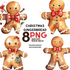 Watercolor Christmas Gingerbread Man Clipart: 8 High-quality 300 DPI ...