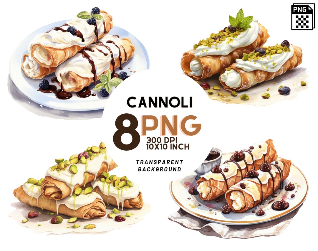Watercolor Cannoli Clipart: 8 Quality Pngs, 300 DPI - Ideal for Digital ...