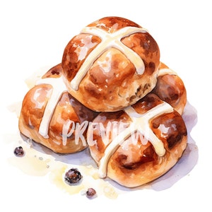Watercolor Hot Cross Buns Clipart - 8 High-resolution PNG for ...