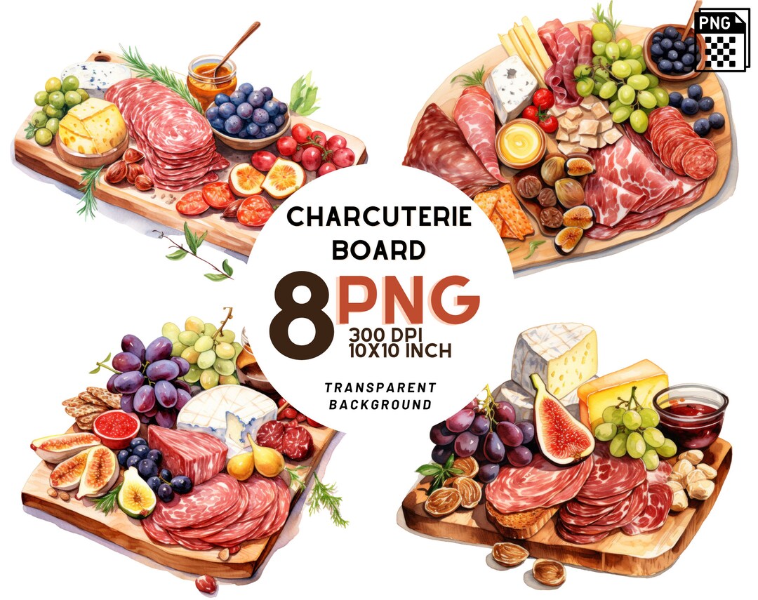 Watercolor Charcuterie Board Clipart: 8 Quality Pngs, 300 DPI - Ideal ...