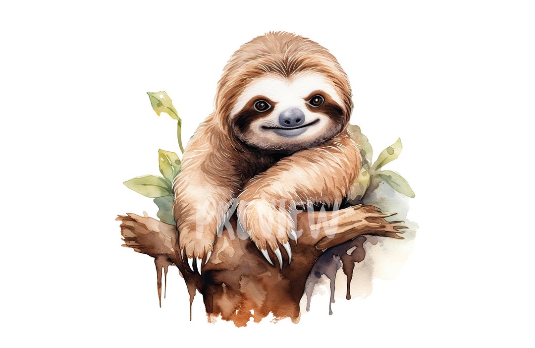 Watercolor Sloth Clipart: 8 High-quality 300 DPI Pngs for Scrapbooking ...