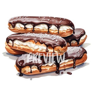 Watercolor Eclair Clipart - 8 High-resolution Pngs 300 DPI, Digital ...