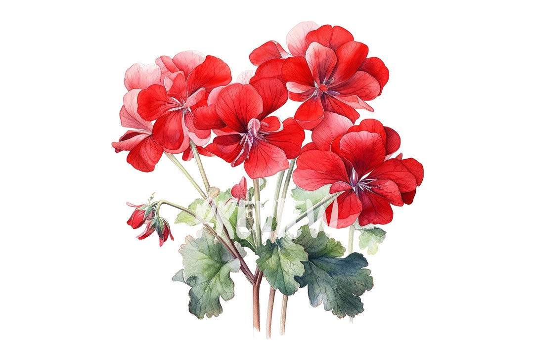 Watercolor Red Geranium Set: 8 High-quality 300 DPI Pngs, Botanical ...