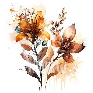 Rust Flowers Bouquet Watercolor Clipart: 8 High-quality Jpgs - Etsy