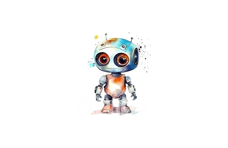 Watercolor Cute Robots Clipart 8 High-resolution JPG for - Etsy
