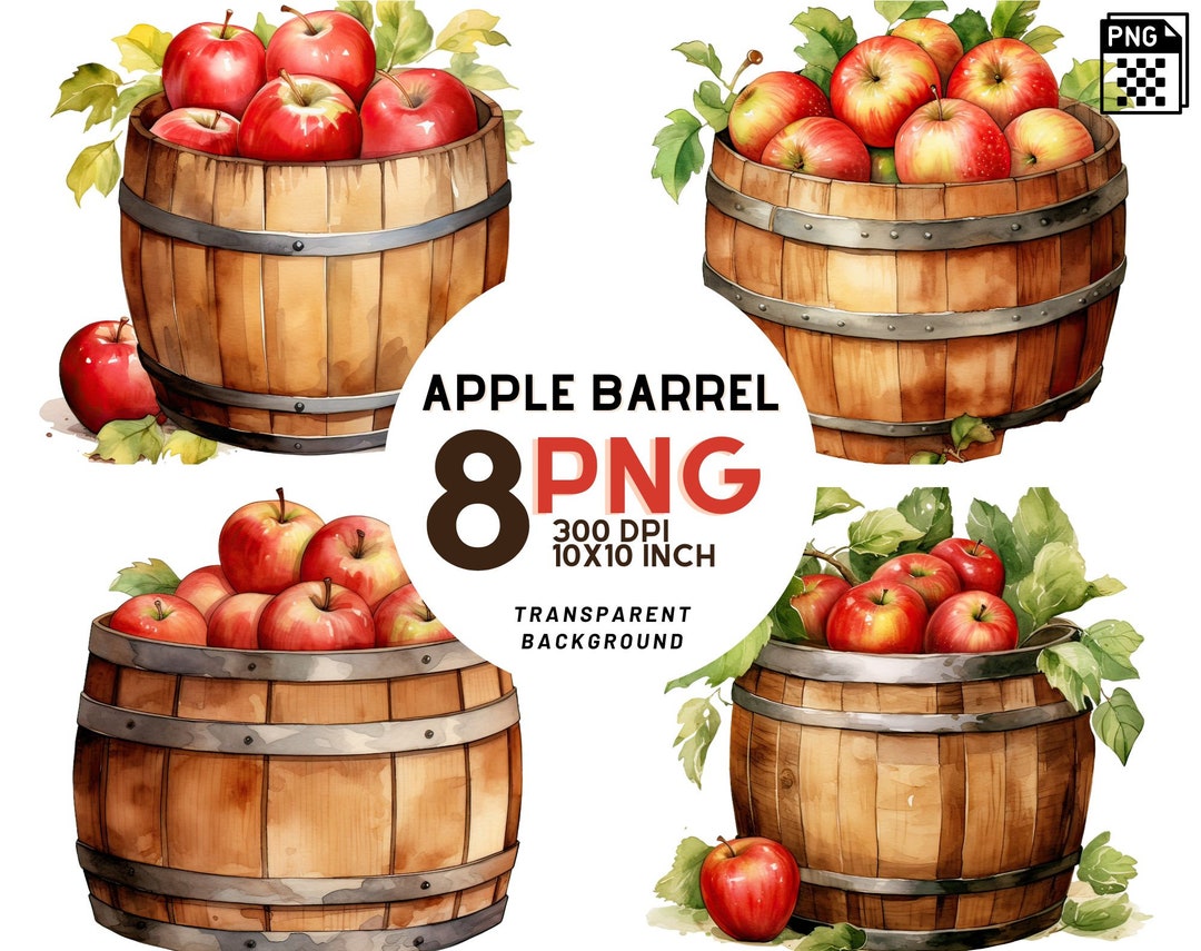 Watercolor Apple Barrel Illustration Set: 8 High-quality 300 DPI Pngs ...