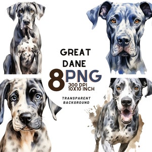 Watercolor Great Dane Dog Set: 300DPI Pngs for Scrapbooking, Digital ...