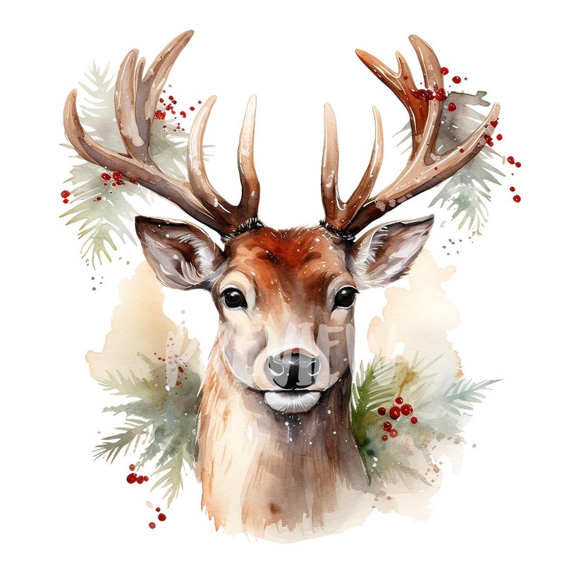 Reindeer Watercolor - Etsy
