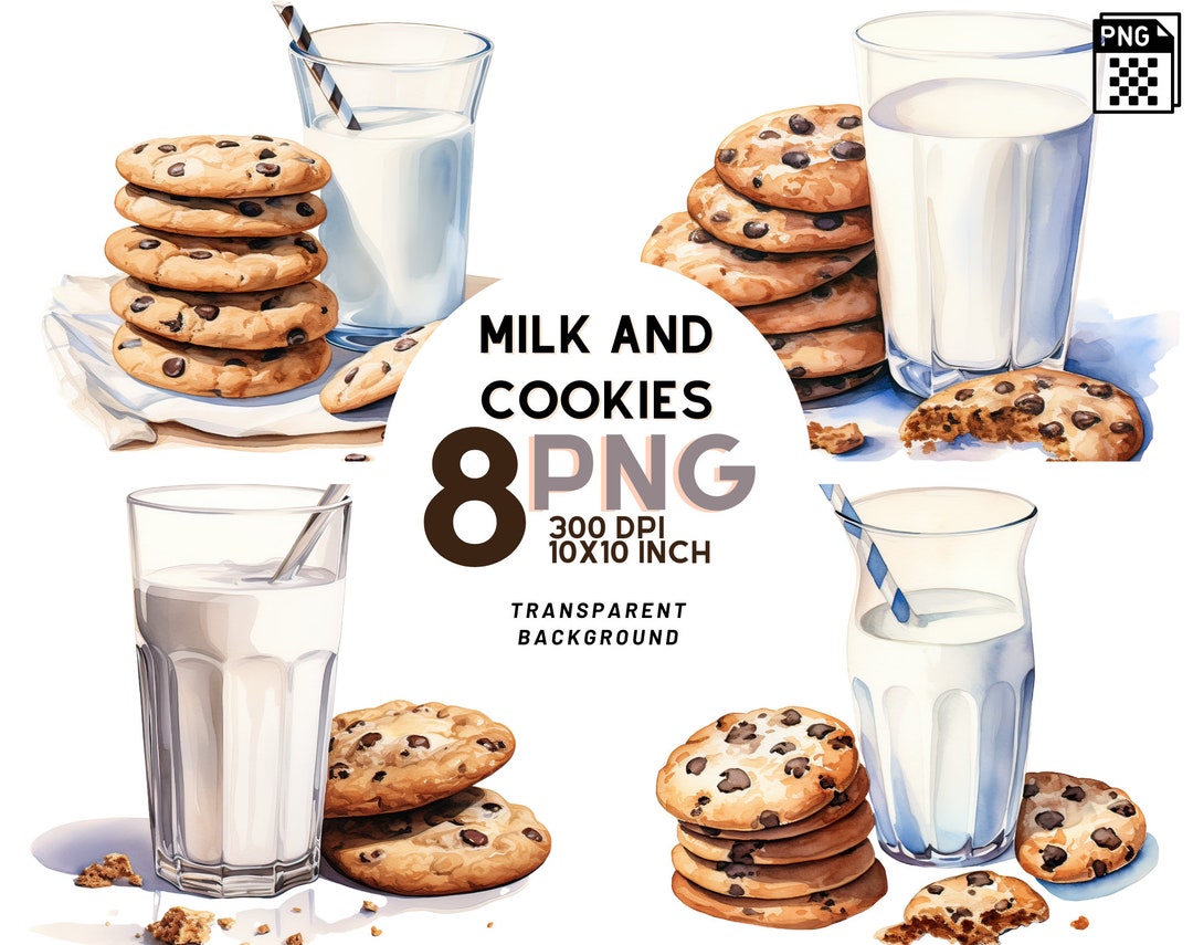 Watercolor Milk and Cookies Clipart - 8 High-resolution Pngs 300 DPI ...