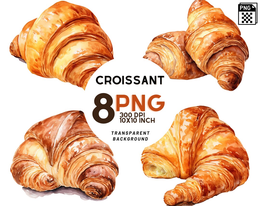 Watercolor Croissants Clipart: 8 Quality Pngs, 300 DPI - Ideal for ...