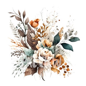 Rust Flowers Bouquet Watercolor Clipart: 8 High-quality Jpgs - Etsy