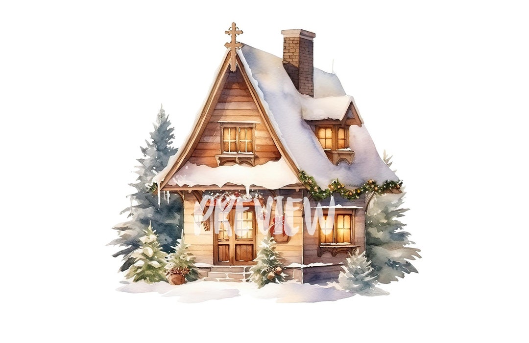 Watercolor Christmas Houses Clipart Set: 8 High-quality 300 DPI Pngs ...
