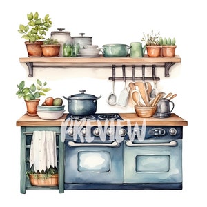 Watercolor Kitchen Clipart: 8 High-quality 300 DPI Pngs, Digital ...
