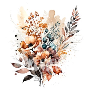 Rust Flowers Bouquet Watercolor Clipart: 8 High-quality Jpgs - Etsy