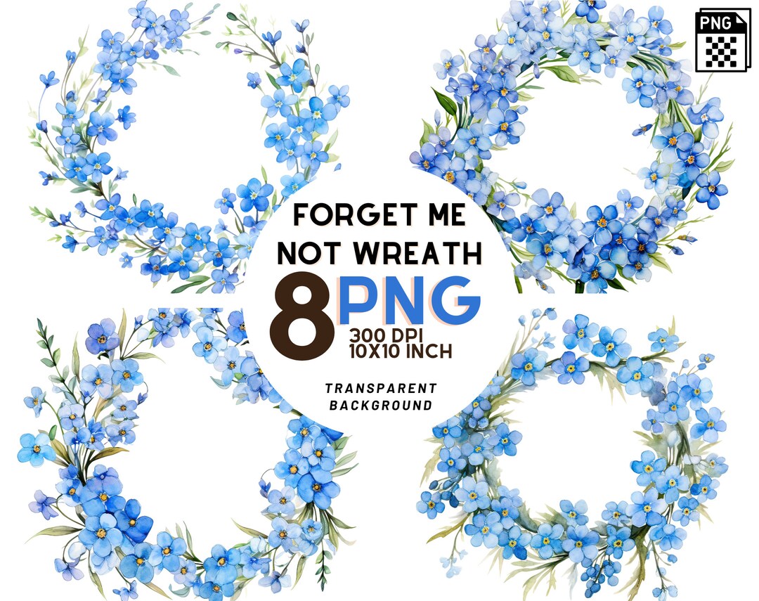 Forget Me Not Wreath Clipart Set: 8 High-quality PNG Images for Frames ...