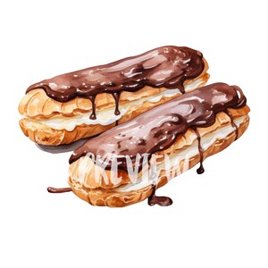 Watercolor Eclair Clipart - 8 High-resolution Pngs 300 DPI, Digital ...