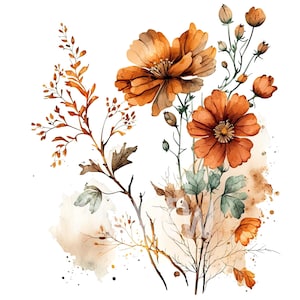 Rust Flowers Bouquet Watercolor Clipart: 8 High-quality Jpgs - Etsy