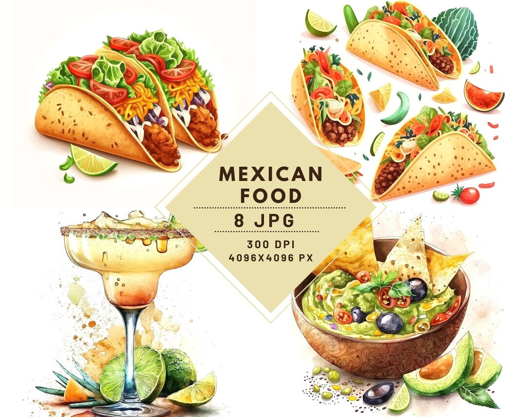 Watercolor Mexican Food Clipart: 8 Quality Jpgs 300 DPI - Etsy