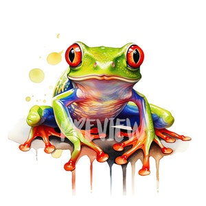 Watercolor Red Eyed Tree Frog Clipart: 8 High-quality Pngs 300DPI ...