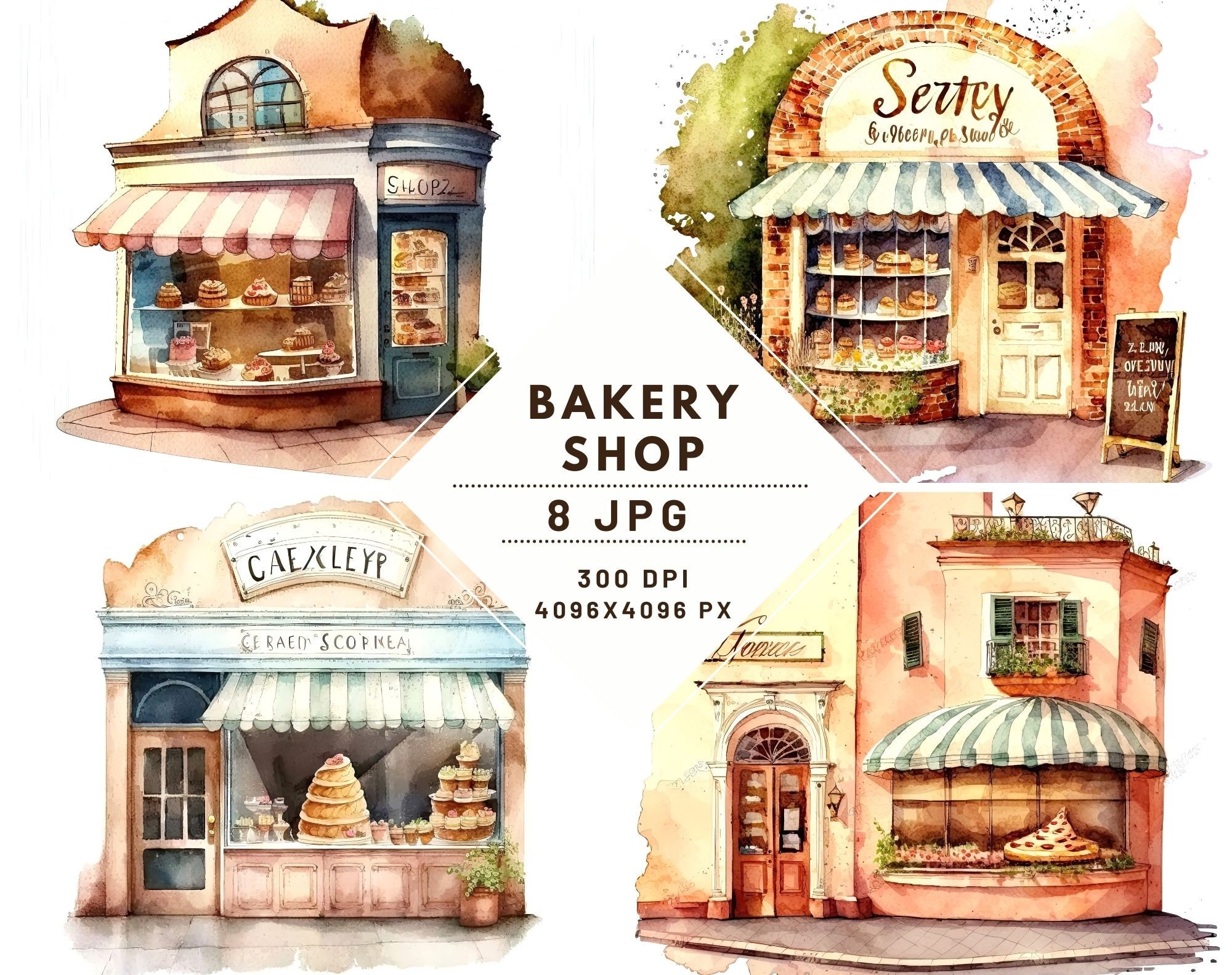 Watercolor Bakery Shop Clipart: 8 High-quality 300 DPI Jpgs - Etsy UK