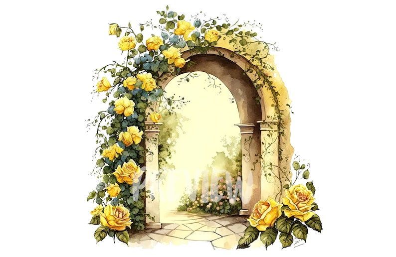 Yellow Roses Arches Clipart Set: 8 High-quality JPG Images for - Etsy