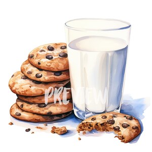 Watercolor Milk and Cookies Clipart 8 High-resolution Pngs 300 DPI ...