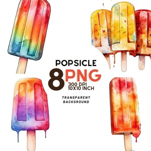 Watercolor Popsicles Clipart 8 High-resolution Pngs for Scrapbooking ...