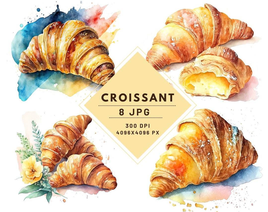 Watercolor Croissants Clipart: 8 Quality Jpgs 300 DPI Ideal - Etsy