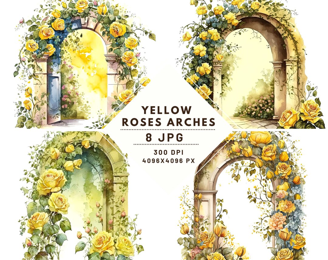Yellow Roses Arches Clipart Set: 8 High-quality JPG Images for - Etsy