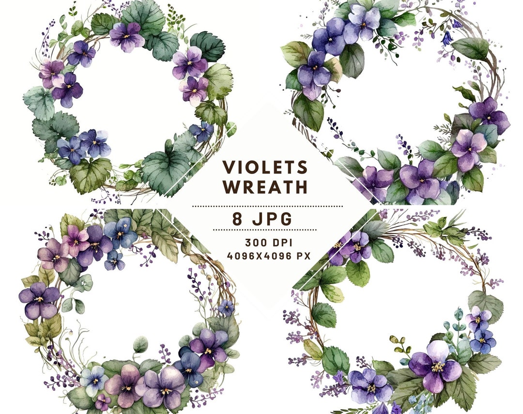 Violets Wreath Clipart Set: 8 High-quality JPG and PNG Images - Etsy