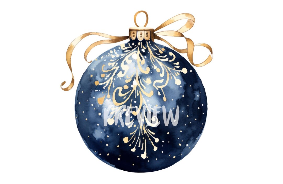 Watercolor Dark Blue and Gold Christmas Balls Clipart Set: 8 High ...