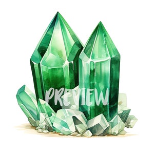 Green Emerald Crystals Watercolor Clipart: 8 Pngs 300 DPI Illustrations ...