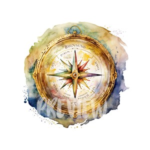 Watercolor Golden Compass Clipart 8 High-resolution JPG for - Etsy