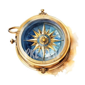 Watercolor Golden Compass Clipart - 8 High-resolution PNG for ...