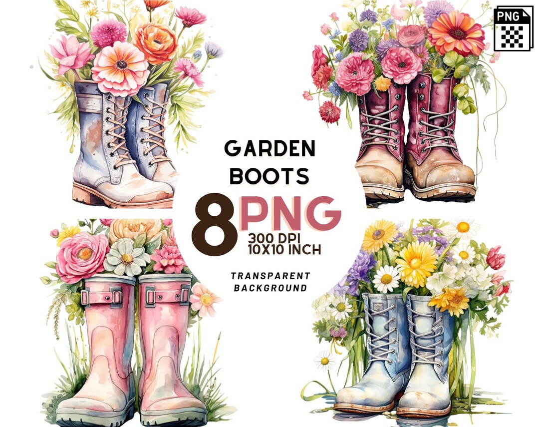 Garden Boots Watercolor Clipart 8 High-quality Pngs for Digital ...