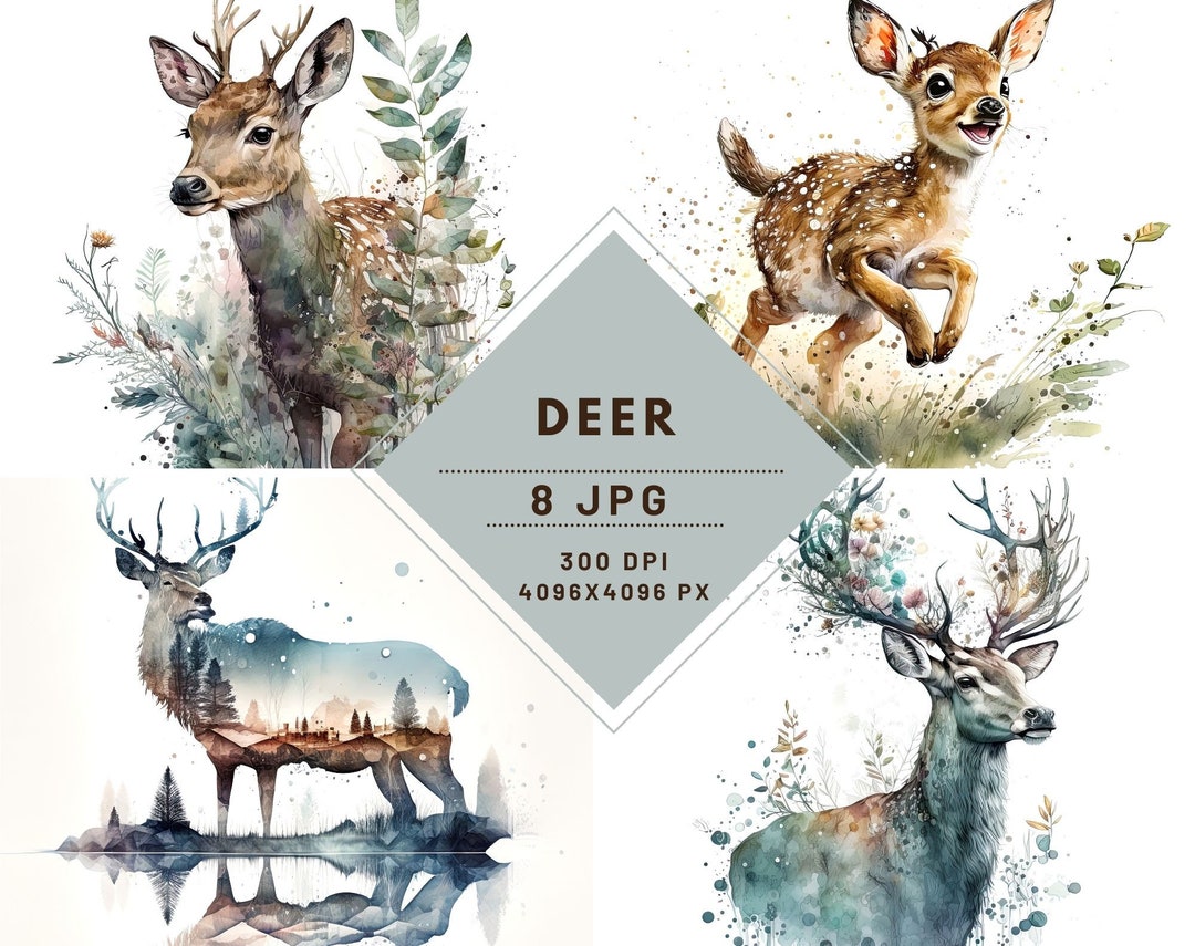 Watercolor Deer Clipart Set: 8 High-quality 300 DPI JPG for - Etsy