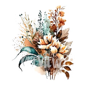 Rust Flowers Bouquet Watercolor Clipart: 8 High-quality Jpgs - Etsy