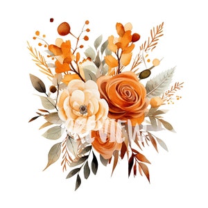 Rust Flowers Bouquet Watercolor Clipart: 8 High-quality Pngs, Botanical ...