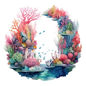 Watercolor Coral Reef Frames Set: 8 High-quality 300 DPI Pngs, Digital ...