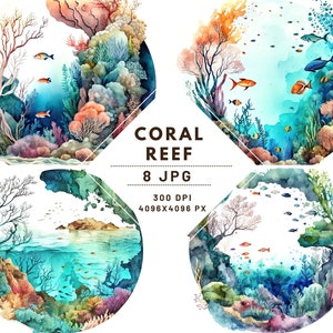 Watercolor Coral Reef Frames Set: 8 High-quality 300 DPI Jpgs - Etsy