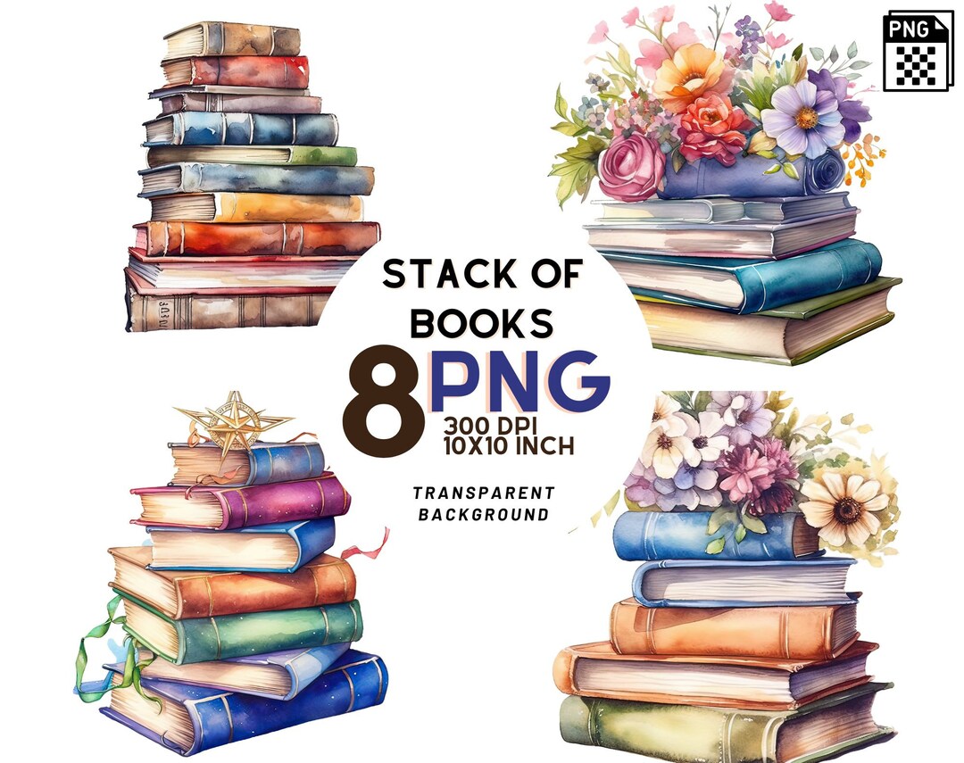 Stack of Books Watercolor Clipart 8 High-quality Pngs for Digital ...