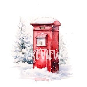 Watercolor Christmas Postal Box Clipart Set: 8 PNG 300 DPI- TRANSPARENT ...