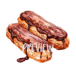 Watercolor Eclair Clipart - 8 High-resolution Pngs 300 DPI, Digital ...