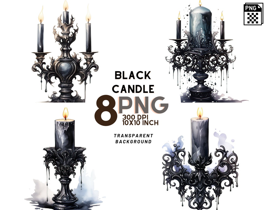 Gothic Black Candle Watercolor Illustrations Set: 8 High Quality 300 ...