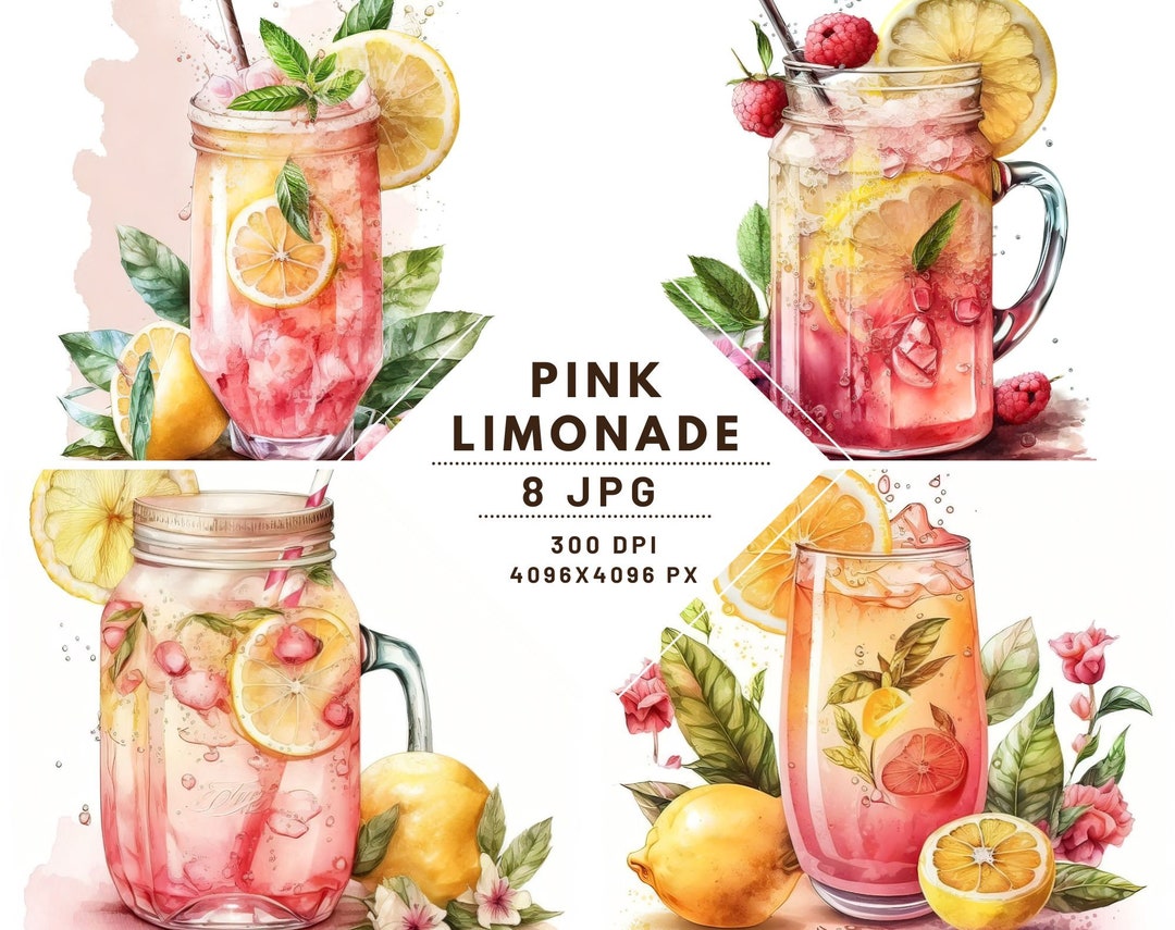 Watercolor Pink Lemonade Clipart: 8 Quality Jpgs 300 DPI - Etsy